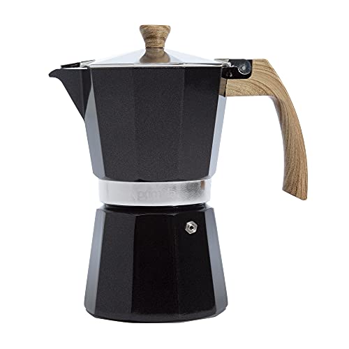 Primula Aluminum Stove Top Espresso Maker, Percolator Pot for Moka, Cuban Coffee, Cappuccino, Latte and More, Perfect for Camping, 6 Cup, Black