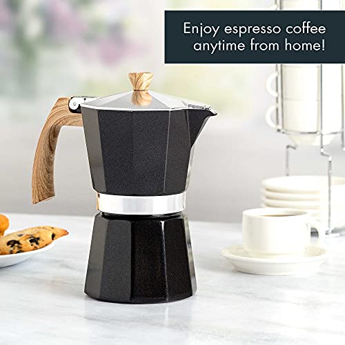 Primula Aluminum Stove Top Espresso Maker, Percolator Pot for Moka, Cuban Coffee, Cappuccino, Latte and More, Perfect for Camping, 6 Cup, Black