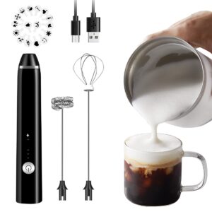 fivtyily milk frother handheld rechargeable foam maker for lattes, electric drink mixer with 2 whisks for bulletproof coffee, mini foamer for cappuccino frappe matcha hot chocolate,16 pcs art stencils