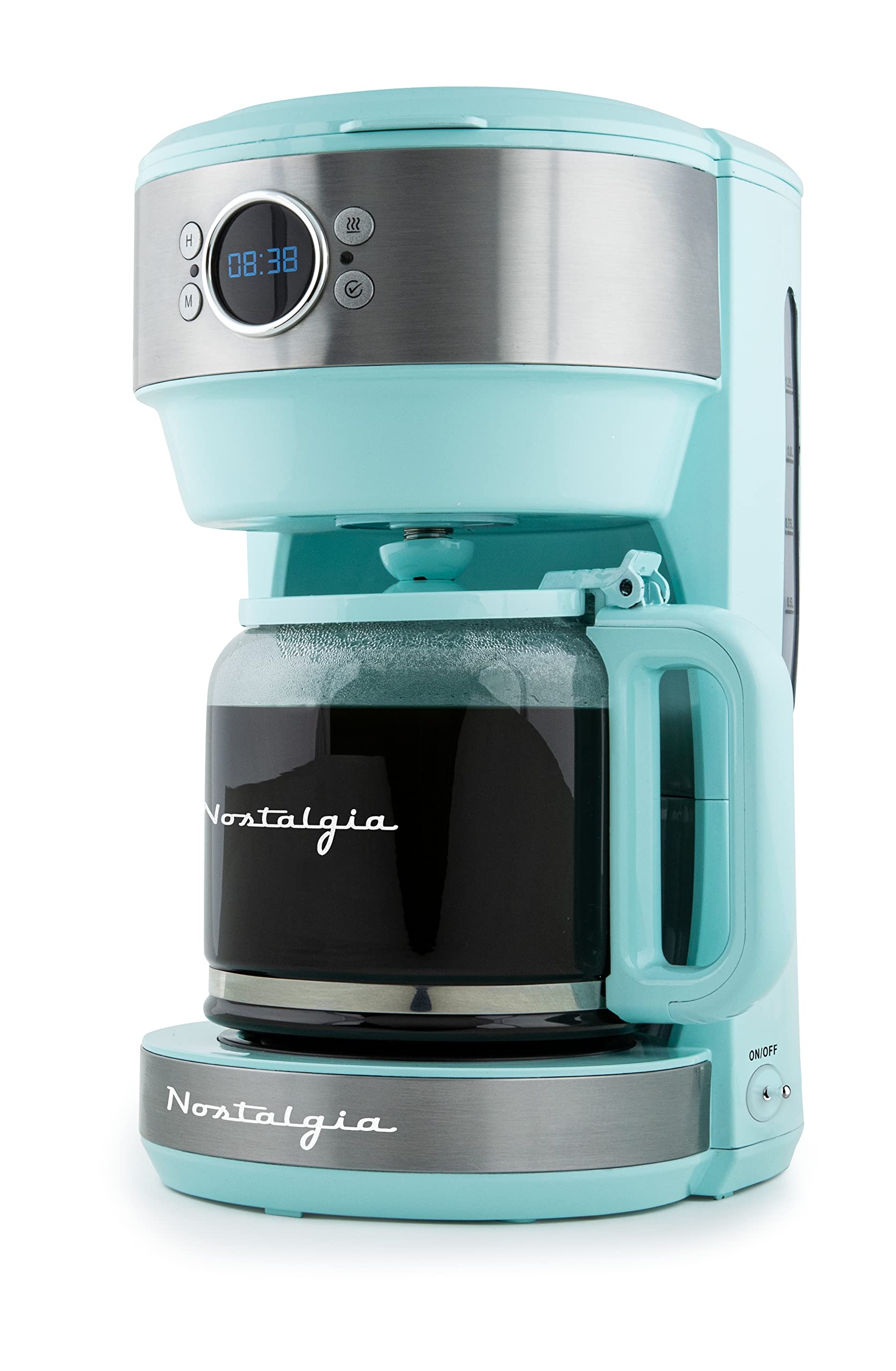 Nostalgia Retro Coffee Maker, 12 Cup, Vintage Coffee Machine with Adjustable Timer, Warm Function, Anti Drip, Glass Carafe Included, Aqua