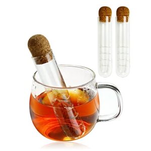 2 pcs glass tea infuser, glass reusable tea strainer with cork lid drinkware for loose tea, tea diffusers for loose tea