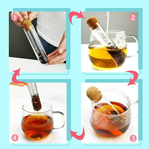 2 PCS Glass Tea Infuser, Glass Reusable Tea Strainer with Cork Lid Drinkware for Loose Tea, Tea Diffusers For Loose Tea