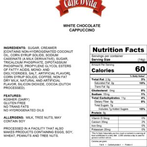 Caffe D'Vita Cappuccino Assortment (White Chocolate, English Toffee, Hazelnut, Mocha, French Vanilla, Caramel) - Instant Cappuccino Mix, Gluten Free - 0.5 oz each, 18 Packets, 6 of Each Flavor