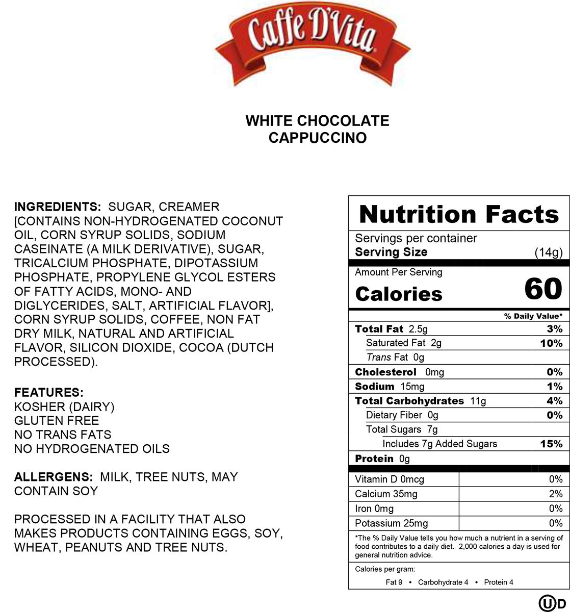 Caffe D'Vita Cappuccino Assortment (White Chocolate, English Toffee, Hazelnut, Mocha, French Vanilla, Caramel) - Instant Cappuccino Mix, Gluten Free - 0.5 oz each, 18 Packets, 6 of Each Flavor