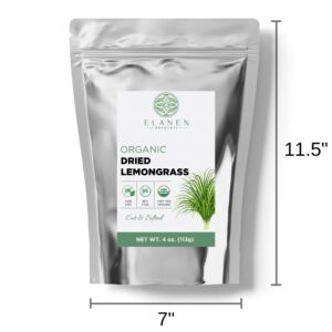 Organic Dried Lemongrass Tea 4 oz. (113g), USDA Certified Organic Lemon Grass Herbs Leaf, Lemin Grass, Te De Limon, Fever Grass, Lemingrass Loose Leaves, Dried Lemongrass Bulk