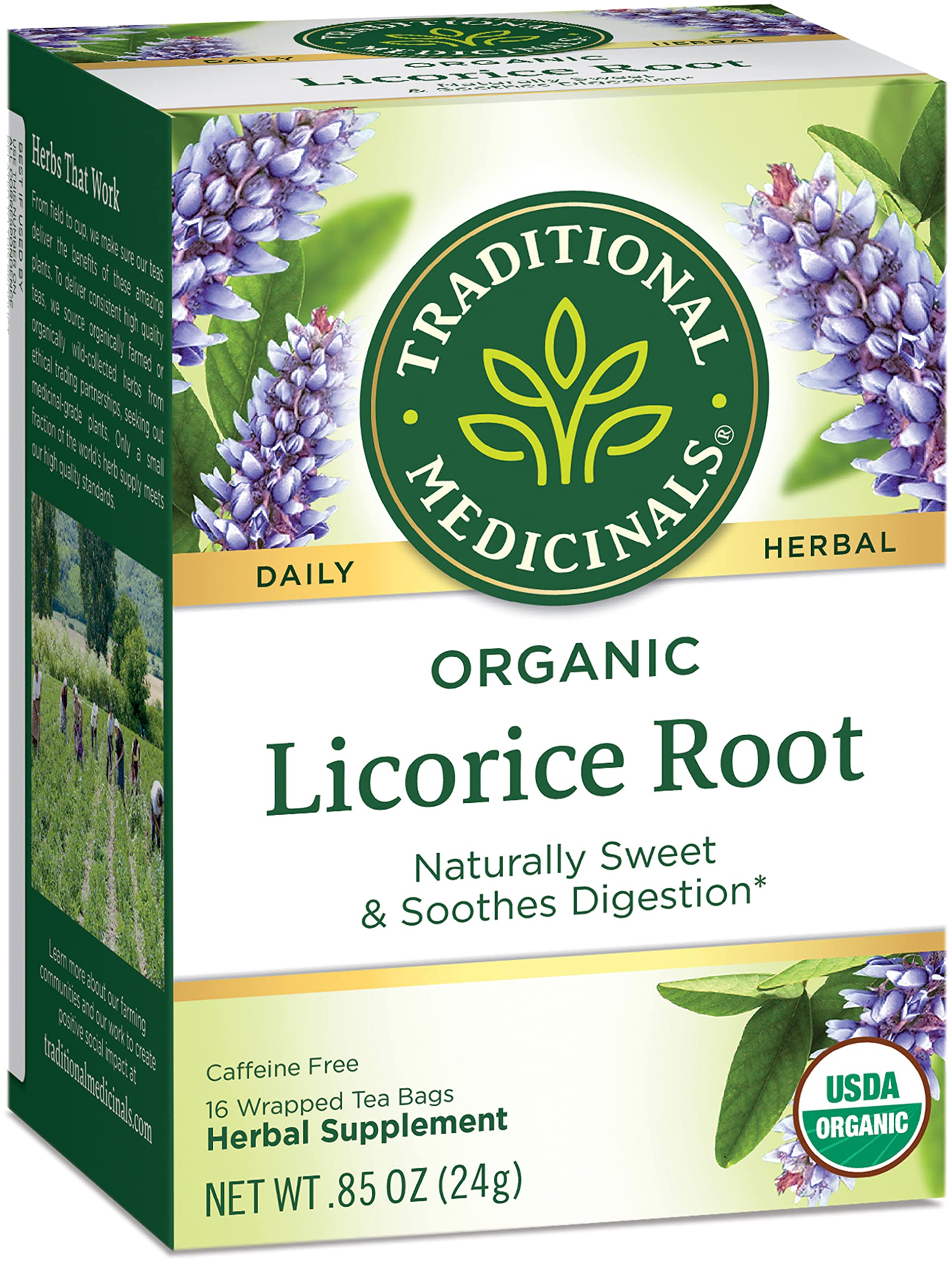 Traditional Medicinals Organic Licorice Root Herbal Tea, Soothes Digestion, (Pack of 1) - 16 Tea Bags