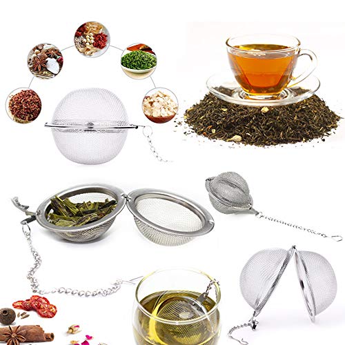 SHUO 2pcs Stainless Steel Tea Strainer Mesh Tea ball Filter Net Round With Chain