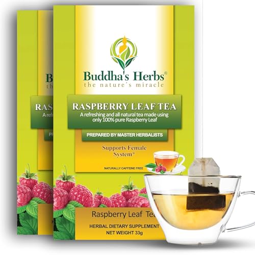 Buddha's Herbs Raspberry Leaf Tea, No Caffeine Tea, Pack of 2, 44 Tea Bags