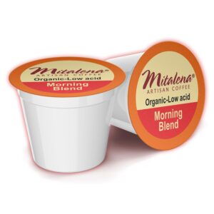 mitalena morning blend low acid coffee pods - medium roast organic coffee for keurig k-cup coffee maker - enjoy small batch artisan coffee, avoid heartburn and acid reflux - 72 cups