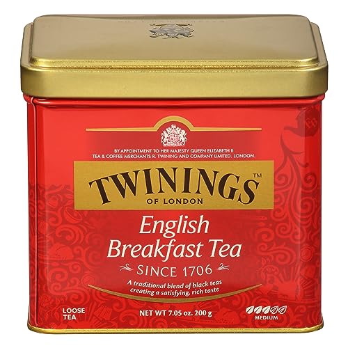 Twinings English Breakfast Loose Tea Tins, Pack of 6, 7.05 Ounce Tins, Smooth, Flavourful, Robust Black Tea, Caffeinated