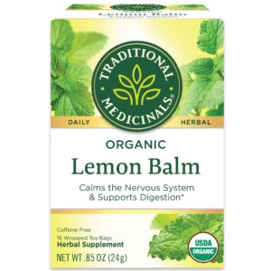 Traditional Medicinals Organic Lemon Balm Herbal Tea, Calming and Supports Digestion, (Pack of 3) - 48 Tea Bags Total