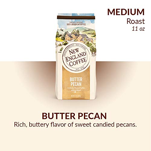 New England Coffee Butter Pecan Medium Roast Ground Coffee, 11oz Bag (Pack of 1)