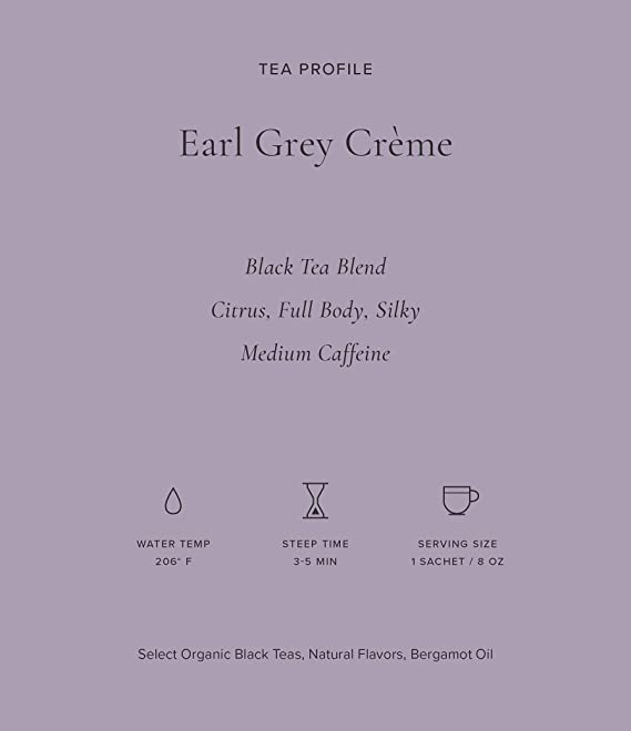 Art of Tea | Organic Earl Grey Crème Tea| 50 Eco Friendly Pyramid Tea Bag Sachets