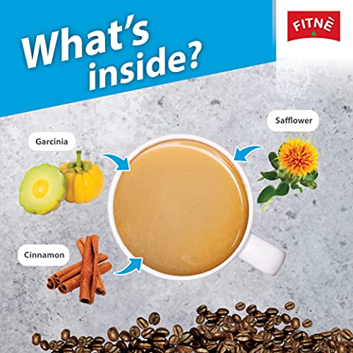 FITNE Instant 3 In 1 Coffee Packets Mix With Herbs Cinnamon Garcinia Safflower Spice Latte Smooth Blend No Sugar Sucralose Sweetener, 10 Sticks