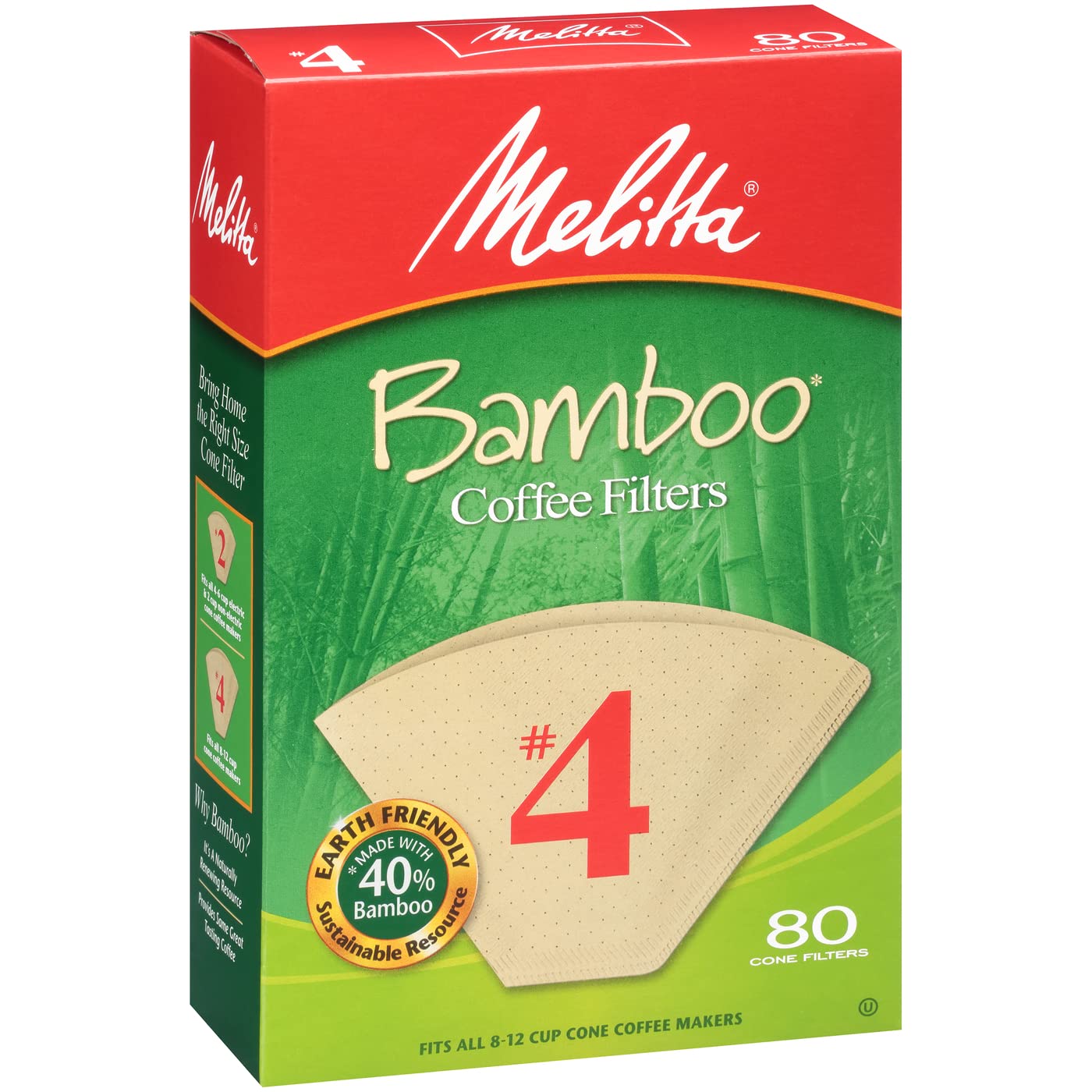 Melitta 4 Cone Coffee Filters, Bamboo, 80 Count (Pack of 6) 480 Total Filters Count - Packaging May Vary