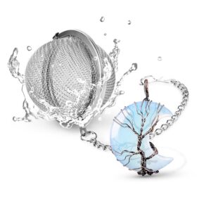 teasanavie tea infuser stainless steel ball mesh tea strainer,tea diffuser for loose tea tree of life crescent moon pendant reiki healing crystal stone tea ball tea filter gifts for women