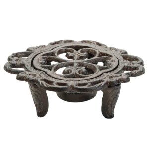 Sungmor Cast Iron Teapot Warmer Dish Cups Heater Pot Trivet - Rustic & Graceful Pattern Design with Tealight Holder - Heavy Duty & Decorative Candle Holder Stands for Heat Food Coffee Milk or Tea