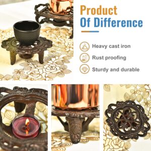 Sungmor Cast Iron Teapot Warmer Dish Cups Heater Pot Trivet - Rustic & Graceful Pattern Design with Tealight Holder - Heavy Duty & Decorative Candle Holder Stands for Heat Food Coffee Milk or Tea