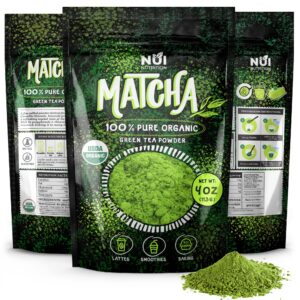 nui organic matcha green tea powder 100% pure premium matcha for latte, smoothies and baking 4 oz