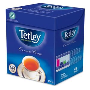 tetley orange pekoe tea, 144 count tea bags, 454g/1lb, (imported from canada}