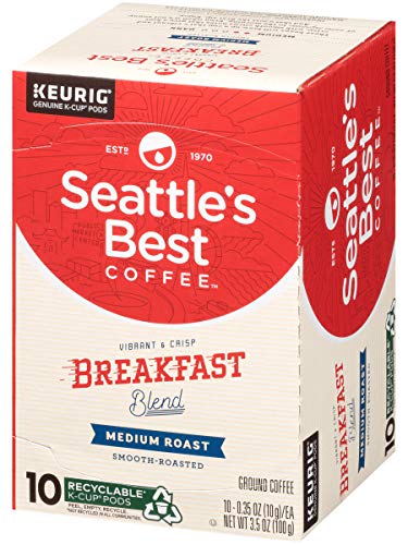 Seattle’s Best Coffee K-Cup Pods, Breakfast Blend, Medium Roast Smooth-Roasted Ground Coffee, 10 CT K- Cups/Box (Pack of 1 Box)