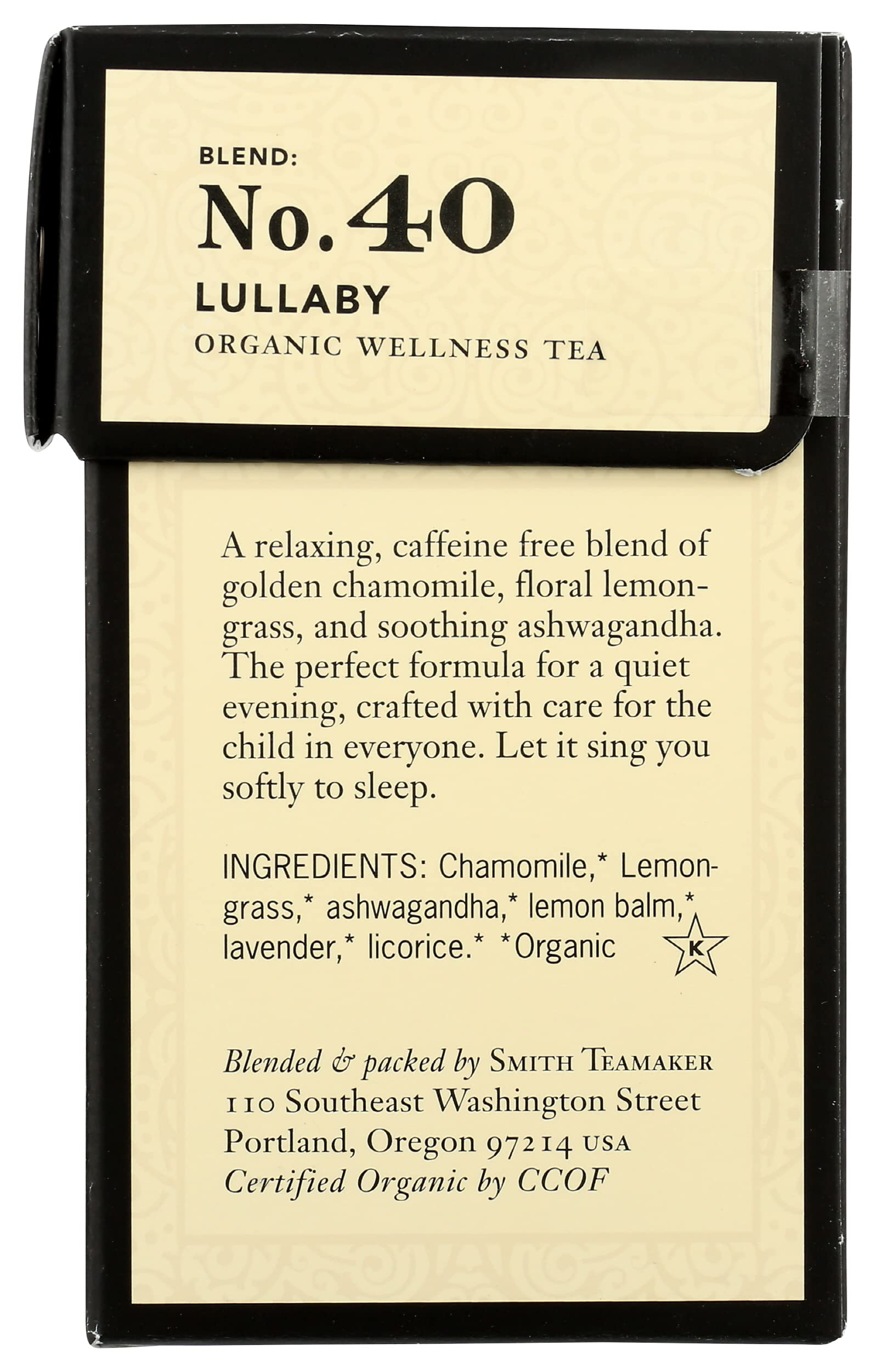 STEVEN SMITH TEAMAKER Smith Teamaker Organic Lullaby Blend No. 40 (Caffeine-free Organic Wellness Tea), 0.95 Oz Tea Bags, 15Count