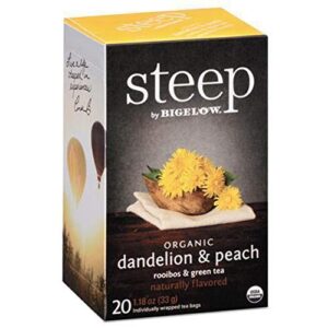 bigelow 17715 steep tea, dandelion & peach, 1.18 oz tea bag, 20/box