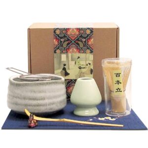 artcome japanese matcha tea set, matcha whisk, traditional scoop, matcha bowl, ceramic whisk holder, handmade ceremony kit (7 pcs)