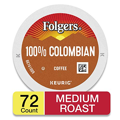 Folgers K Cups 100% Colombian Coffee for Keurig Makers, Medium Roast, 72 Count