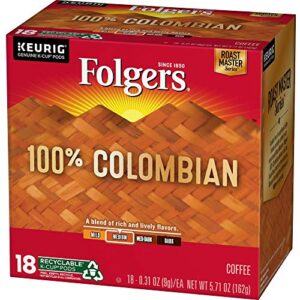 Folgers K Cups 100% Colombian Coffee for Keurig Makers, Medium Roast, 72 Count