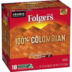 Folgers K Cups 100% Colombian Coffee for Keurig Makers, Medium Roast, 72 Count