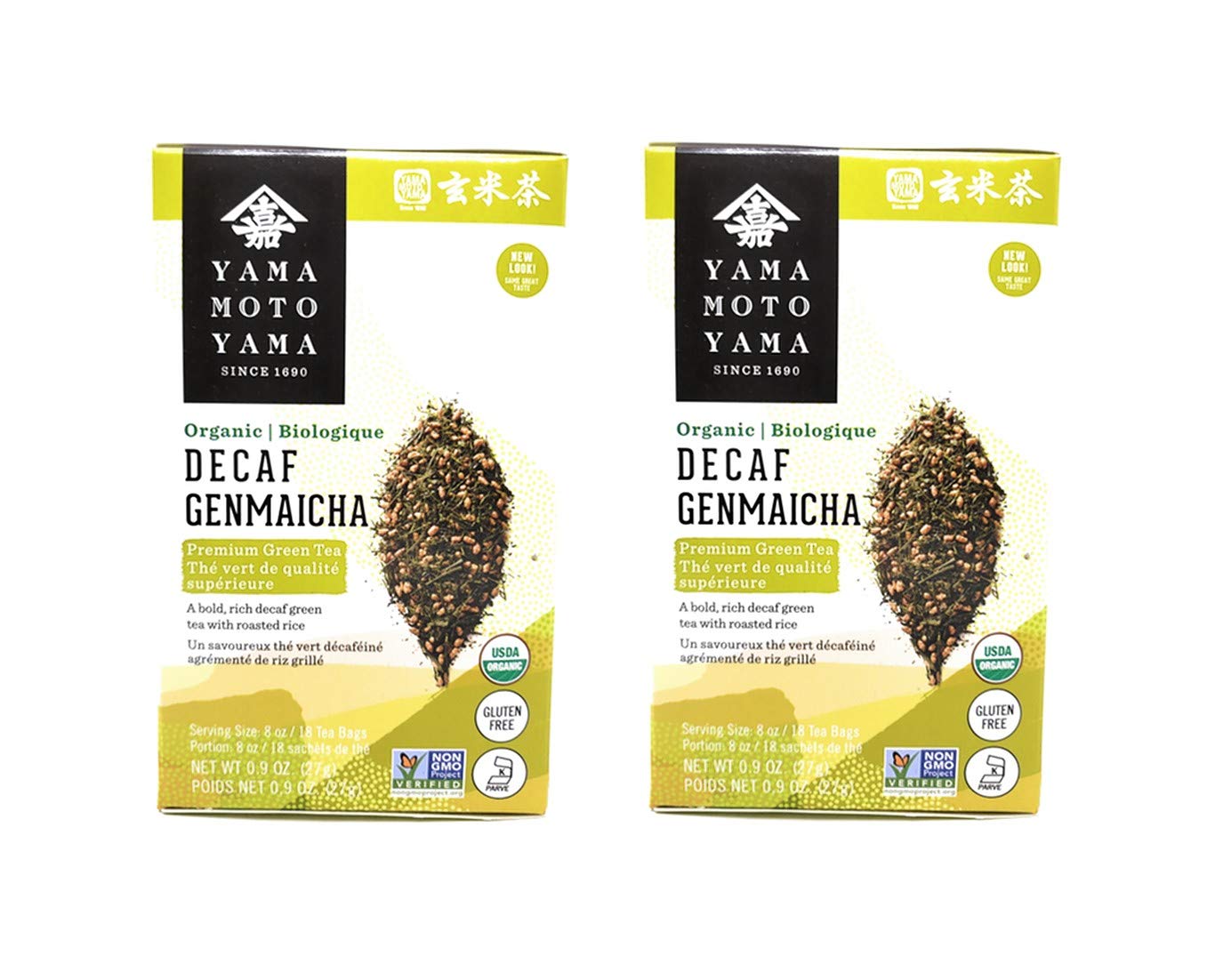 Yamamotoyama Organic Decaf Genmaicha Premium Green Tea (2 Pack, Total of 1.8oz)