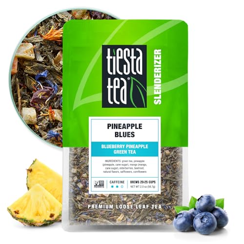 Tiesta Tea - Pineapple Blues | Blueberry Pineapple Green Tea | Premuim Tropical Loose Leaf Tea Blend | Medium Caffeinated Green Tea | Make Hot or Iced Tea & Up to 25 Cups - 2 Ounce Resealable Pouch