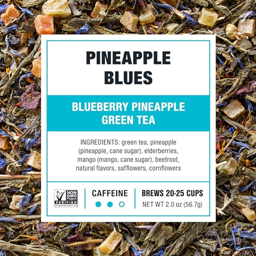 Tiesta Tea - Pineapple Blues | Blueberry Pineapple Green Tea | Premuim Tropical Loose Leaf Tea Blend | Medium Caffeinated Green Tea | Make Hot or Iced Tea & Up to 25 Cups - 2 Ounce Resealable Pouch