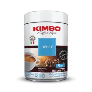 kimbo espresso decaffeinato ground coffee - blended and roasted in italy - medium roast with a full-body rich and smooth flavor - 8.8 oz can