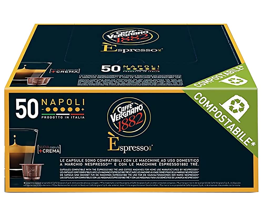 Caffe Vergnano Napoli Espresso Capsules | Compatible with Nespresso Original Line Machines | Compostable | Decaffeinated | 50 Count (25oz) | Imported from Italy