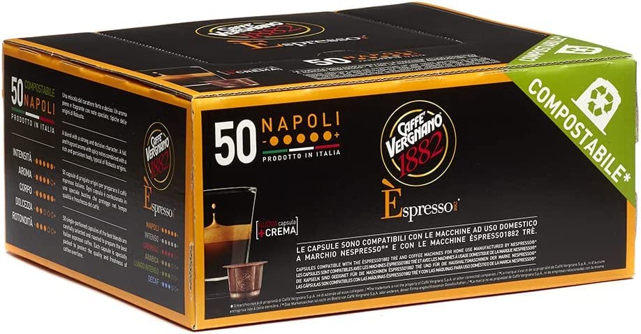 Caffe Vergnano Napoli Espresso Capsules | Compatible with Nespresso Original Line Machines | Compostable | Decaffeinated | 50 Count (25oz) | Imported from Italy