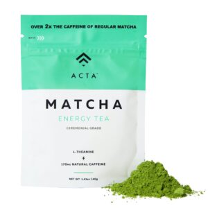 acta matcha energy tea 40g, high caffeine (170mg) blend for increased focus & clarity, perfect coffee alternative made with ceremonial grade matcha green tea powder from japan