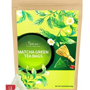 TeeLux Matcha Green Tea Bags, Classic Premium Japanese Matcha + Sencha Green Tea, Super Antioxidant, Zero Calories, Caffeinated, 100 Count