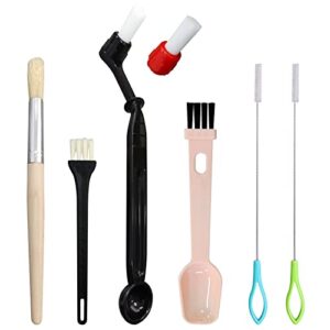 purimade 7 pcs coffee machine cleaning brush, espresso machine brush with detachable head, wooden plastic brush with bristles for grinder, plastic spoon with brush & 2pcs espresso steam wand brushes