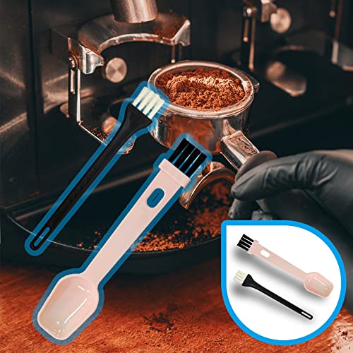 PURIMADE 7 Pcs Coffee Machine Cleaning Brush, Espresso Machine Brush with Detachable Head, Wooden Plastic Brush with Bristles for Grinder, Plastic Spoon with Brush & 2Pcs Espresso Steam Wand Brushes