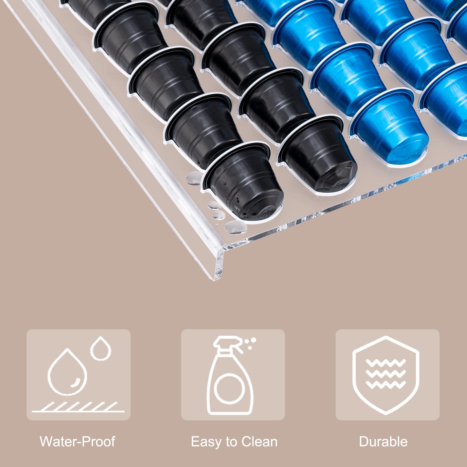 Sumerflos Coffee Pod Storage Organizer Tray Drawer, Holds 42 Capsules Compatible with Nespresso original pods Insert for Kitchen Home Office Capsule Drawer Capsule Holder and Organizer - Clear