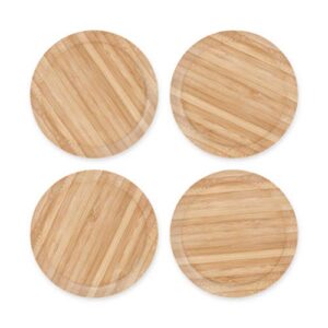 True Bamboo Glass Topper Appetizer Plates, Cup Covers, Wooden Wine Glass Covers, Cocktail Plates for Wine, Wine Accessories, Set of 4, Natural Wood