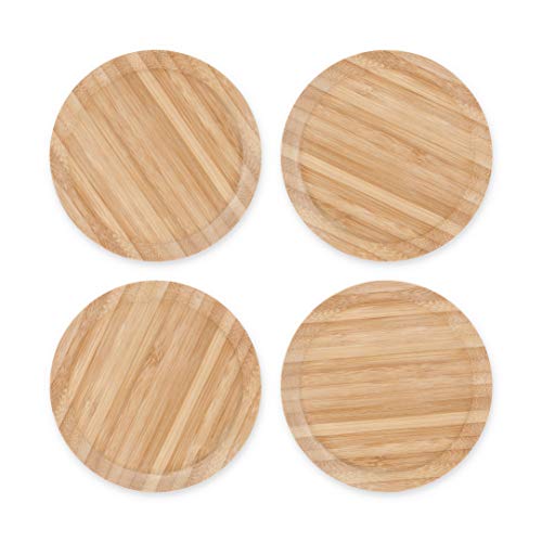 True Bamboo Glass Topper Appetizer Plates, Cup Covers, Wooden Wine Glass Covers, Cocktail Plates for Wine, Wine Accessories, Set of 4, Natural Wood