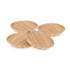 True Bamboo Glass Topper Appetizer Plates, Cup Covers, Wooden Wine Glass Covers, Cocktail Plates for Wine, Wine Accessories, Set of 4, Natural Wood