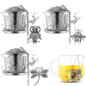 3 sets tea infusers tea strainers for loose tea fine mesh tea steeper stainless tea diffuser tea filters with drip trays and pendant for christmas gift brew fine loose tea leave (insects style)