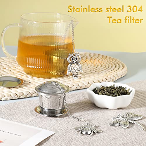 3 Sets Tea Infusers Tea Strainers for Loose Tea Fine Mesh Tea Steeper Stainless Tea Diffuser Tea Filters with Drip Trays and Pendant for Christmas Gift Brew Fine Loose Tea Leave (Insects Style)