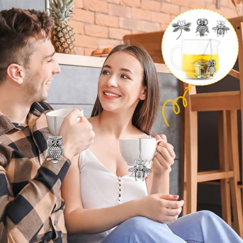 3 Sets Tea Infusers Tea Strainers for Loose Tea Fine Mesh Tea Steeper Stainless Tea Diffuser Tea Filters with Drip Trays and Pendant for Christmas Gift Brew Fine Loose Tea Leave (Insects Style)