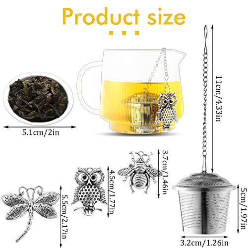 3 Sets Tea Infusers Tea Strainers for Loose Tea Fine Mesh Tea Steeper Stainless Tea Diffuser Tea Filters with Drip Trays and Pendant for Christmas Gift Brew Fine Loose Tea Leave (Insects Style)