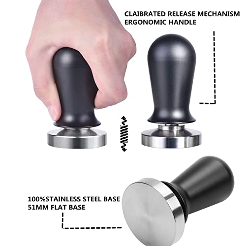 espresso tamper,Calibrated Coffee Tamper Coffee and Espresso,Coffee Tamper with Spring Loaded Flat Stainless Steel Base,Professional Espresso Hand Tamper,51mm tamper